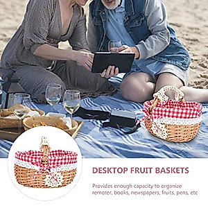Cabilock Woven Flower Basket Rattan Picnic Basket with Liner and Handle Oval Wicker Linen Floral Storage Basket Easter Eggs Holder Kids Toy Tote for Easter Holiday Camping Home Decor Woven Planter