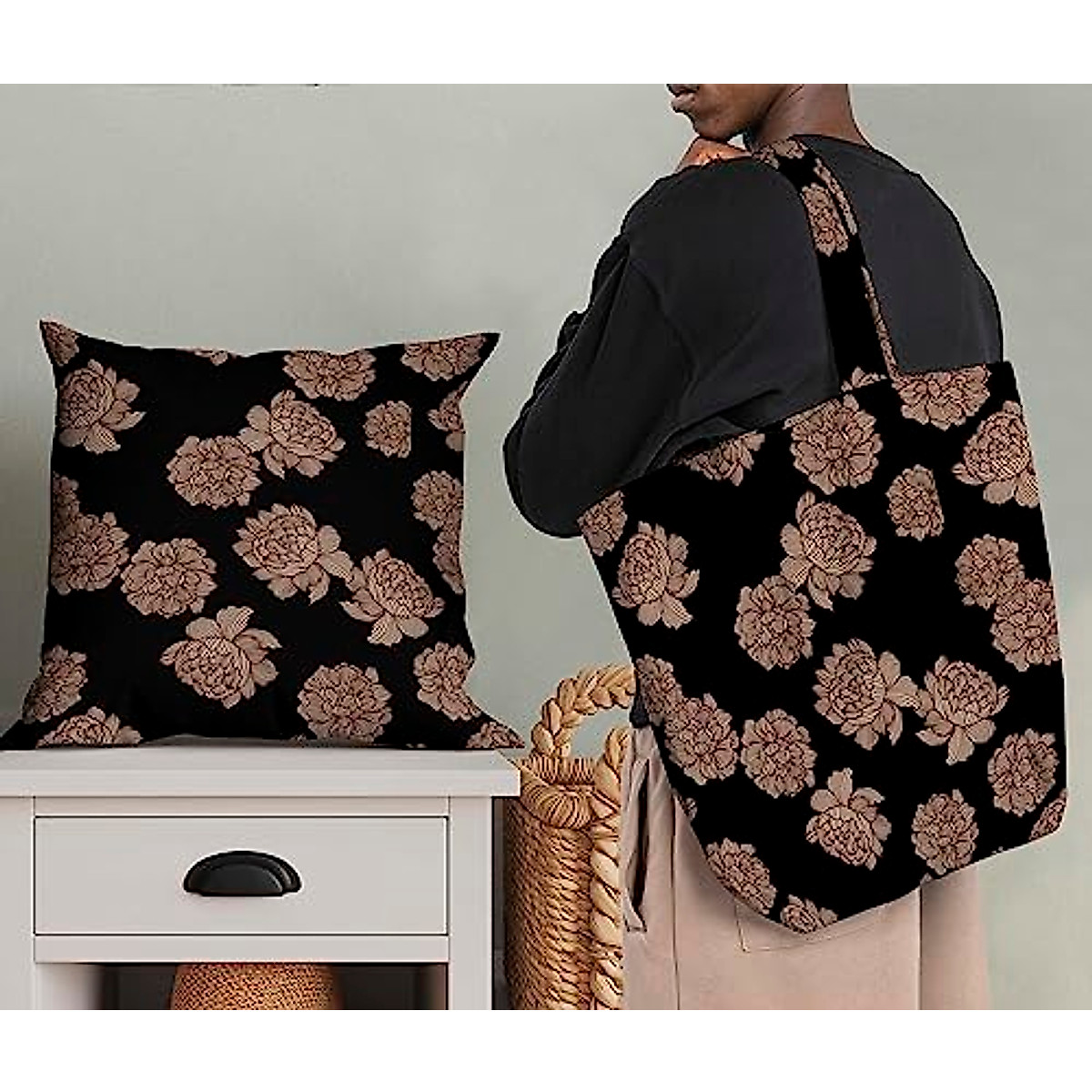 Soimoi Floral Print, Cotton Cambric, Quilting Fabric Sold by The Yard 42 Inch Wide, Medium Weight Cotton Fabric, Sewing Supplies,Black & Brown