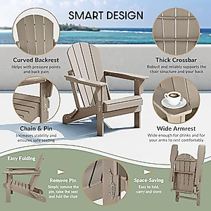 WestinTrends Outdoor Adirondack Chair, Plastic Fire Pit Chair, Weather Resistant Folding Patio Lawn Chair for Outside Deck Garden Backyard Balcony, Weather Wood