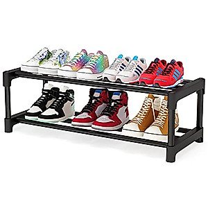 Tribesigns 2 Tiers Shoe Rack 7.48" Tall Stackable Shoe Shelf Storage Organizer Large Capacity 33.46" x 12.40" x 10.24" for Shoes, Short Boots, Entryway, Hallway, and Short Wardrobe