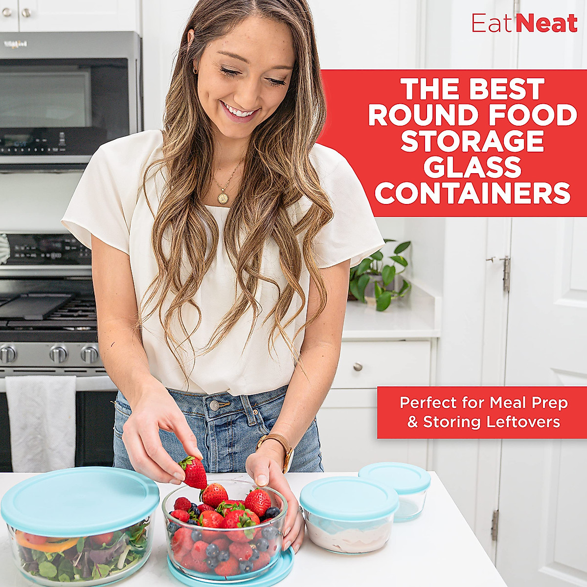 EatNeat 5-Piece Airtight Glass Kitchen Canisters with Glass Lids 4 pc Round Glass Food Storage Containers With Lids