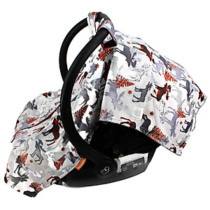 Dear Baby Gear Car Seat Canopy - Unisex Infant Car Seat Cover - Soft and Breathable Fabric - Fits Most Carseats - Winter Moose/Red Black Plaid - 40"x30"
