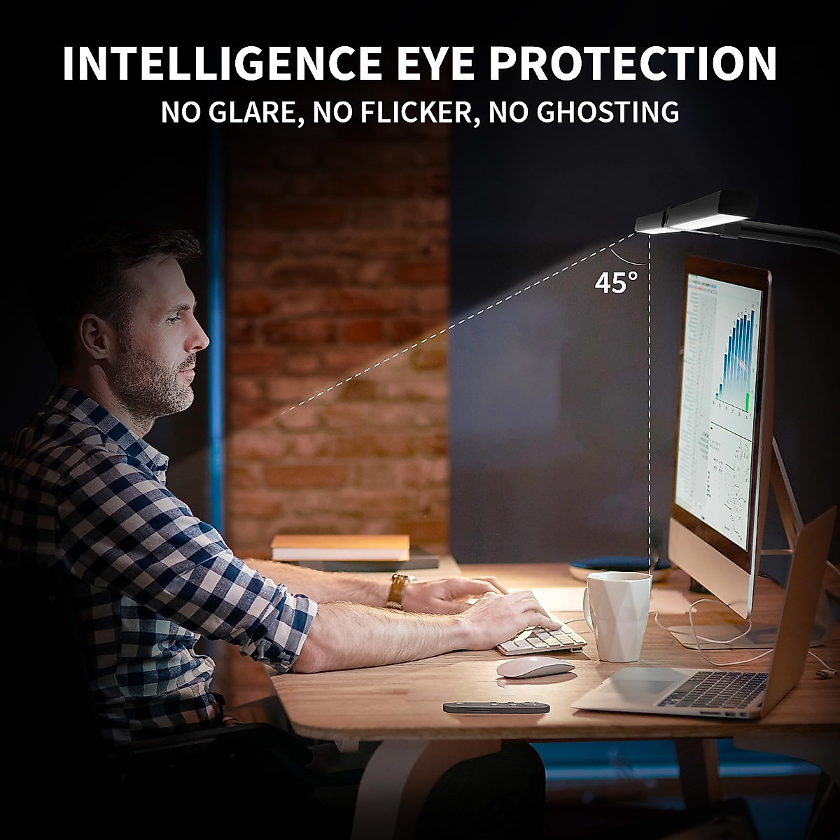 Mosthink LED Desk Lamp for Home Office, Double Head Eye Caring Architect Monitor Light, 31.5" Desk Light with Clamp and Flexible Gooseneck, 24W Study Drafting Table Lamp,100 Colors Modes