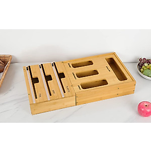 Oirboeus Ziplock Bag storage Organizer Foil and Plastic Wrap Organizer Dispenser with Cutter plastic bag organizer Organization and Storage for Kitchen Drawer Dispenser for Gallon Quart Snack Sandwich