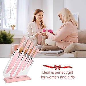 Kitchen Knife Set, Retrosohoo Pink 6PC Stainless Steel Sharp Chef Knife with Acrylic Stand, Diamond Knife Set with Block include Steak Knife, Bread Knife, Fruit Knife for Women Girls (Pink)