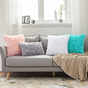 MIULEE Pack of 2 3D Decorative Spring Romantic Stereo Chiffon Rose Flower Pillow Cover Solid Square Pillowcase for Sofa Bedroom Car 16x16 Inch 40x40 Cm Peach Pink Wedding Valentines Day