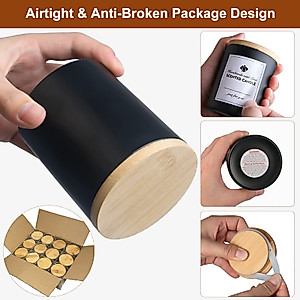 CONNOO 12 Pack 10 OZ Matte Black Glass Candle Jars for Making Candles with Airtight Bamboo Lids Nice Sticky Warning Labels for Candle Making Empty Container Bulk - Dishwasher Safe