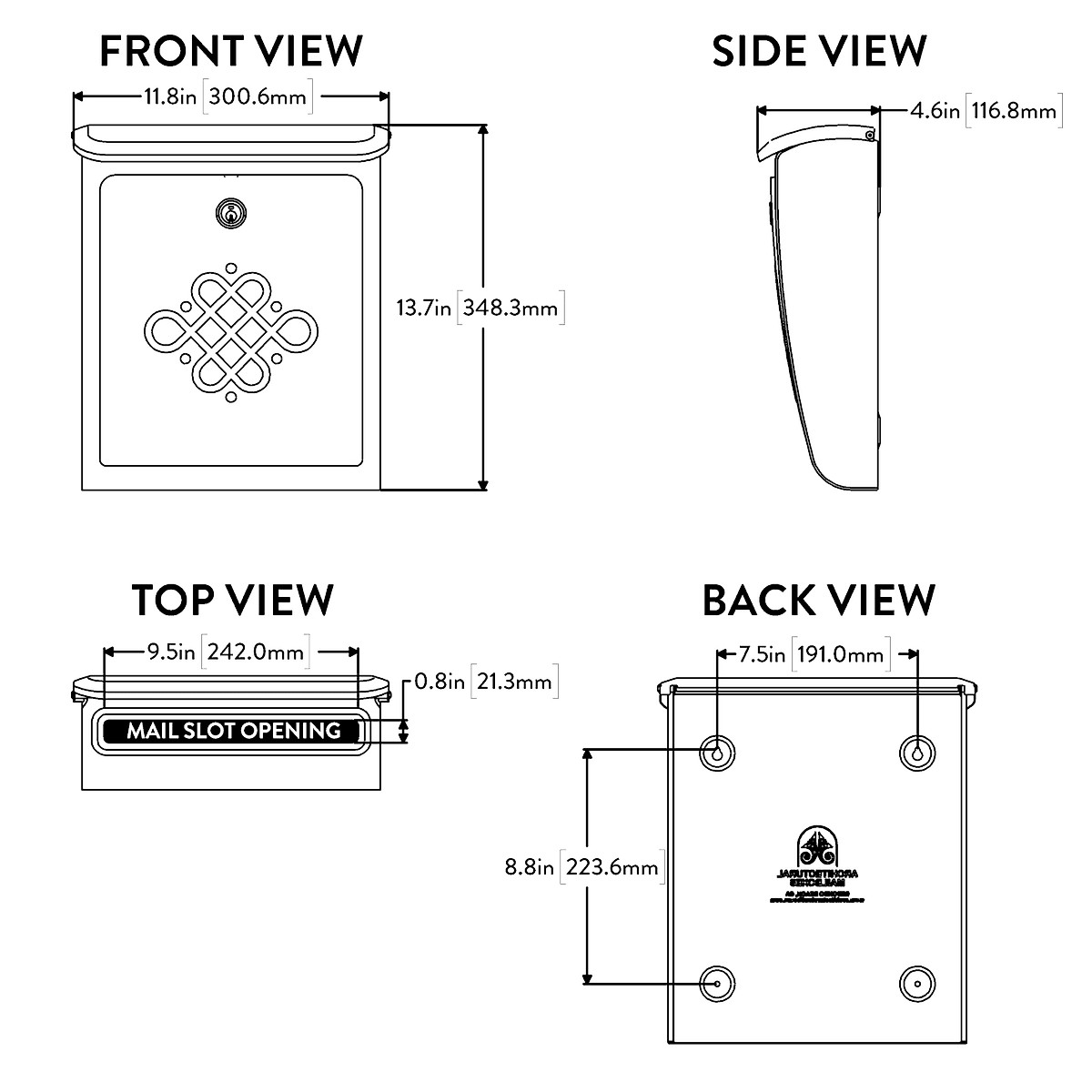 Architectural Mailboxes Bordeaux Galvanized Steel, Locking, Wall Mount Mailbox, 2697RZ-10, Rubbed Bronze, Medium Capacity