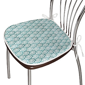 Ambesonne Retro Chair Pad, Abstract Flat Design Sea Waves Repeating Pattern on White Background, Water Resistant Pillow with Ties for Dining Room Kitchen Seats, 15" x 15", Teal Turquoise and White