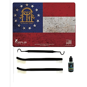 EDOG Georgia State Flag 5 PC Cerus Gear Heavy Duty Pistol Cleaning 12x17 Padded Gun-Work Surface Protector Mat Solvent & Oil Resistant & 3 PC Cleaning Essentials & Clenzoil, Made in The USA