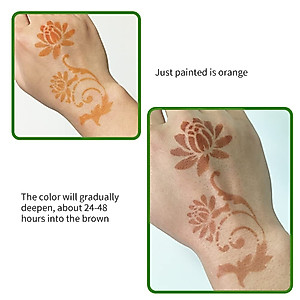 6 Pack Natrual Temporary Tattoos Kit, with 65 Pcs Tattoo Stencils, 1 Bottel 4 Nozzles, 30g per Pack