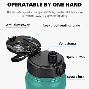 Fanhaw Insulated Water Bottle - 20 Oz (Chug Lid) Dishwasher Safe Stainless Steel Double-Wall Vacuum Reusable Leak&Sweat Proof Sports Water Bottles with Standard Mouth Anti-dust Lid (Green Blue)