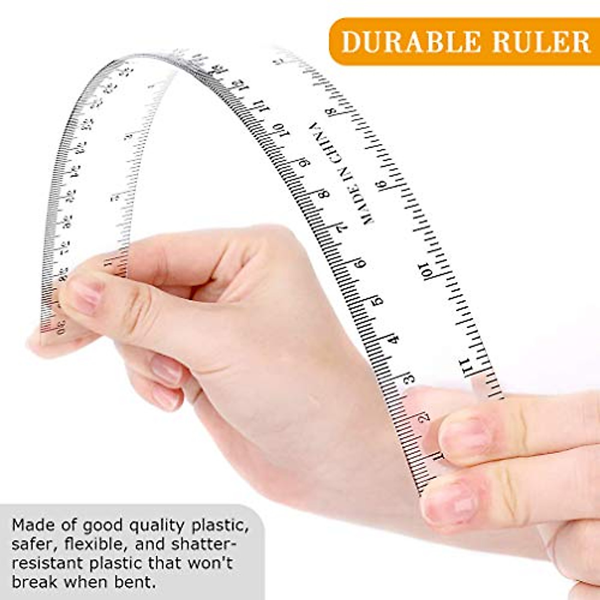 12 Inches Plastic Straight Hard Ruler Viaky See Through Flexible Ruler with Inches and Metric Measuring Tool for Student School Office, Clear(2 Pack)