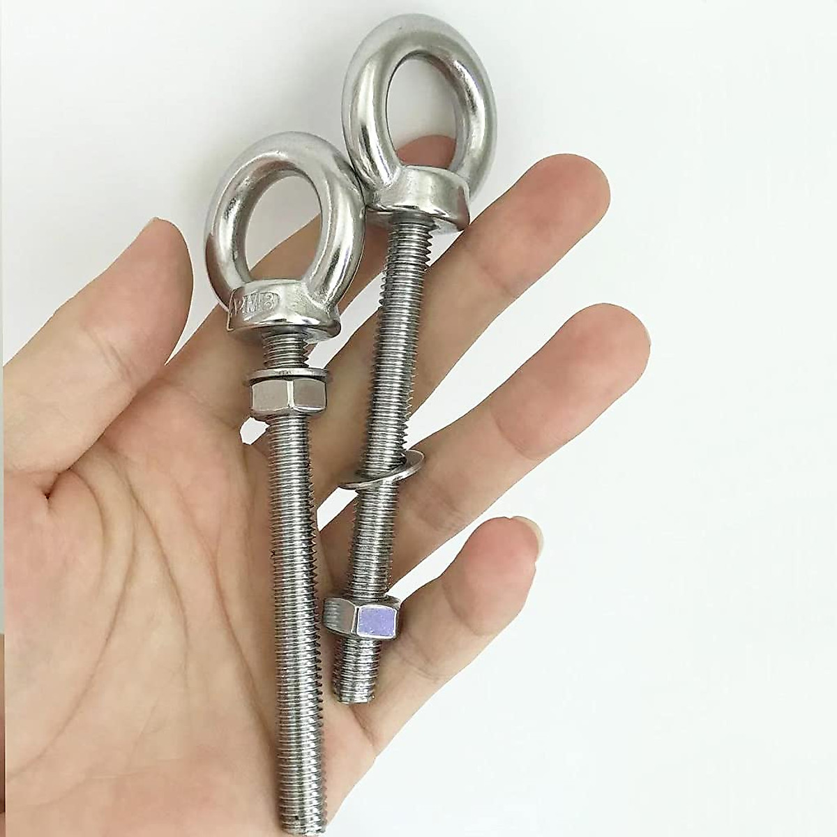 AIVOOF Stainless Steel Eye Bolts, 2 Pack M8 Shoulder Eye Bolt 3.15" Heavy Duty EyeBolts Screws in Eye Hooks with Washer and Nuts for Lifting Ring Eyebolt Thread Length 80mm