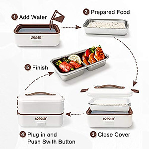 Electric Lunch Box Portable Food Warmer for Home Office Work 110V Double Layers 304 Stainless Steel with Removable Compartments Food Container with Spoon (2 Layers)