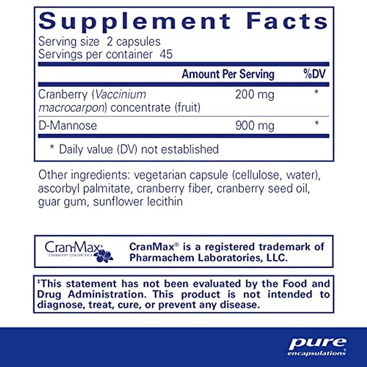 Pure Encapsulations Cranberry D-Mannose - Supports Urinary Tract Health* - with Cranberry Fruit Solids - Vegan & Non-GMO Dietary Supplement - 90 Capsules