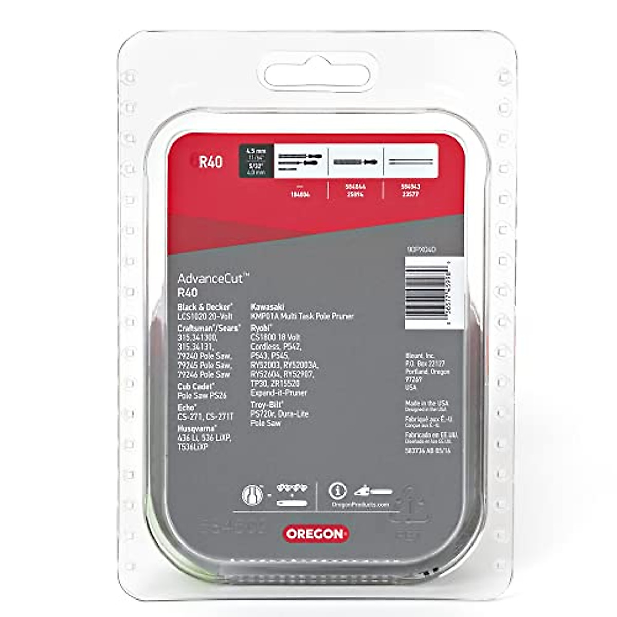 Oregon R40 AdvanceCut Chainsaw Chain for 10-Inch Bar – 40 Drive Link Replacement Chainsaw Blade, .043 Inch Gauge, 3/8 Inch Pitch, fits Remington, Husqvarna, Ryobi and more (R40),Gray