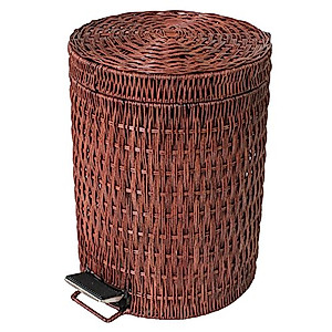 Wicker Trash Can with lid Bathroom, Rattan Step Trash Can for Kitchen Home, Silent Closure Garbage Can Removable Liner Bucket Wastebasket-H(2.1usgal(8L)