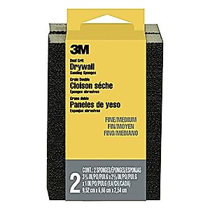 3M Drywall Sanding Sponge, Dual Grit Block, 2 5/8 in x 3 3/4 in x 1 in, Fine/Medium, 2-Pack