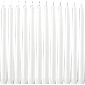 White Dinner Candles - 12 Pack Unscented 10 Inch Straight Taper Candle Set - 7.5 Hour Burn Time- Smokeless and Dripless Household, Spa, Wedding, and Party Candlesticks