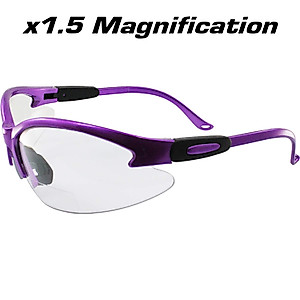 Birdz Eyewear Flamingo Women's Work Safety Glasses Bifocals Readers Purple Frame + 1.5 Magnification Clear Lenses
