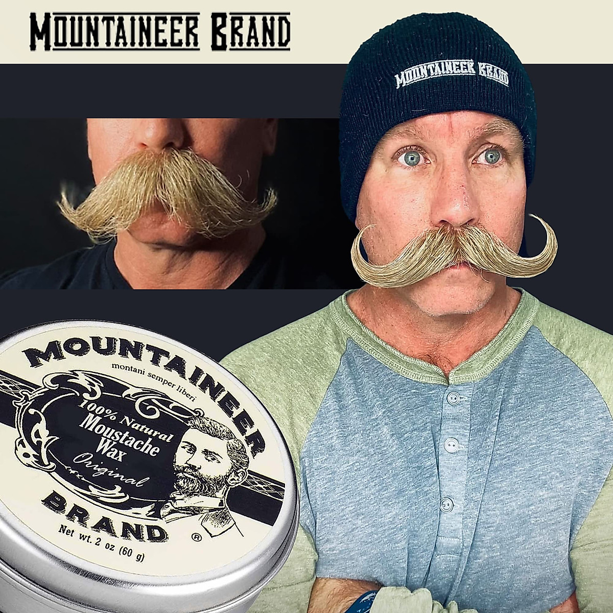 Mountaineer Brand Mustache Wax for Men | 100% Natural Beeswax/Plant Based Oils | Grooming Beard Moustache Wax Tin | Lasting Hold | Smooth, Condition, Styling Balm | Original Blend Scent 2oz