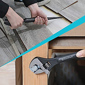 DURATECH 3-Piece Adjustable Construction Spud Wrench Set, 8-inch, 10-inch, 12-inch, Black Oxide Finish, CR-V Steel, SAE and Metric Scale Marked, Alignment Holes and Tail Crowbar Features