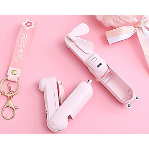 Handheld Mini Fan, 3 IN 1 Hand Fan, Portable USB Rechargeable Small Pocket Fan, 500Mah Battery Operated Foldable Fan with Keychain, Flashlight Feature for Women,Travel,Outdoor White Rabbit