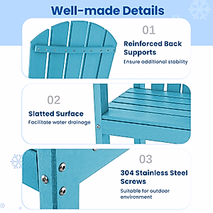 Tangkula Outdoor Tall Adirondack Chair 30 Inches Seat Height, HDPE Bar Height Patio Chair with High Backrest, Armrests and Footrest, Outdoor Bar Stool for Balcony Deck Garden Poolside (2, Turquoise)