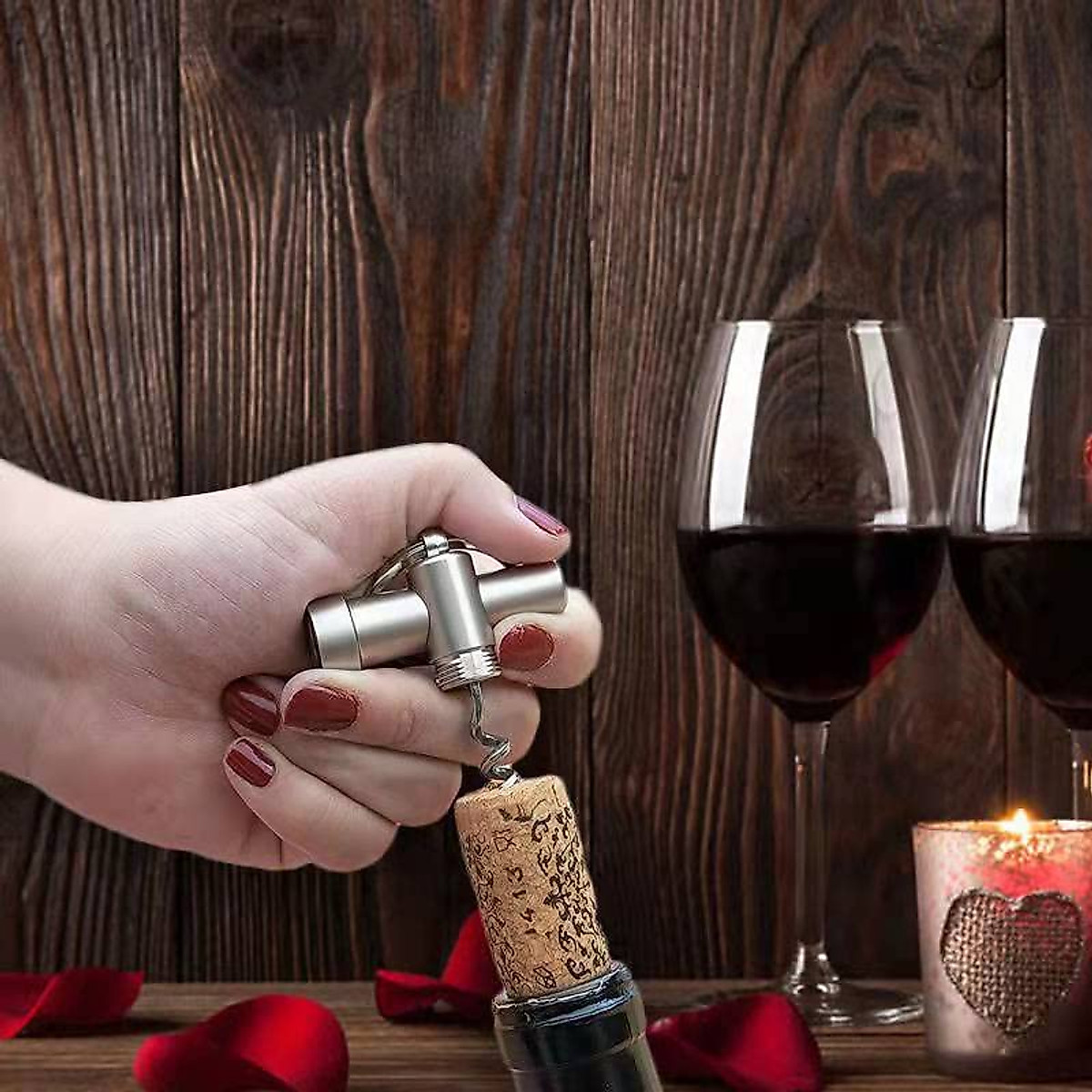 Mini Key Ring Wine Opener, Ultimate Keychain Corkscrew Tool, Emergency Travel Cork Wine Opener (Silver)