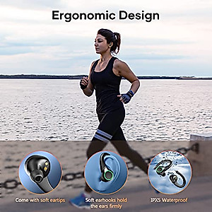 Osdfono Wireless Earbuds Bluetooth 5.2 Headphones, Wireless Earphones with Wireless Charging Case Over Ear Earhooks Waterproof Earphones Ear Buds Built in Mic for iPhone Android Sports Running Workout