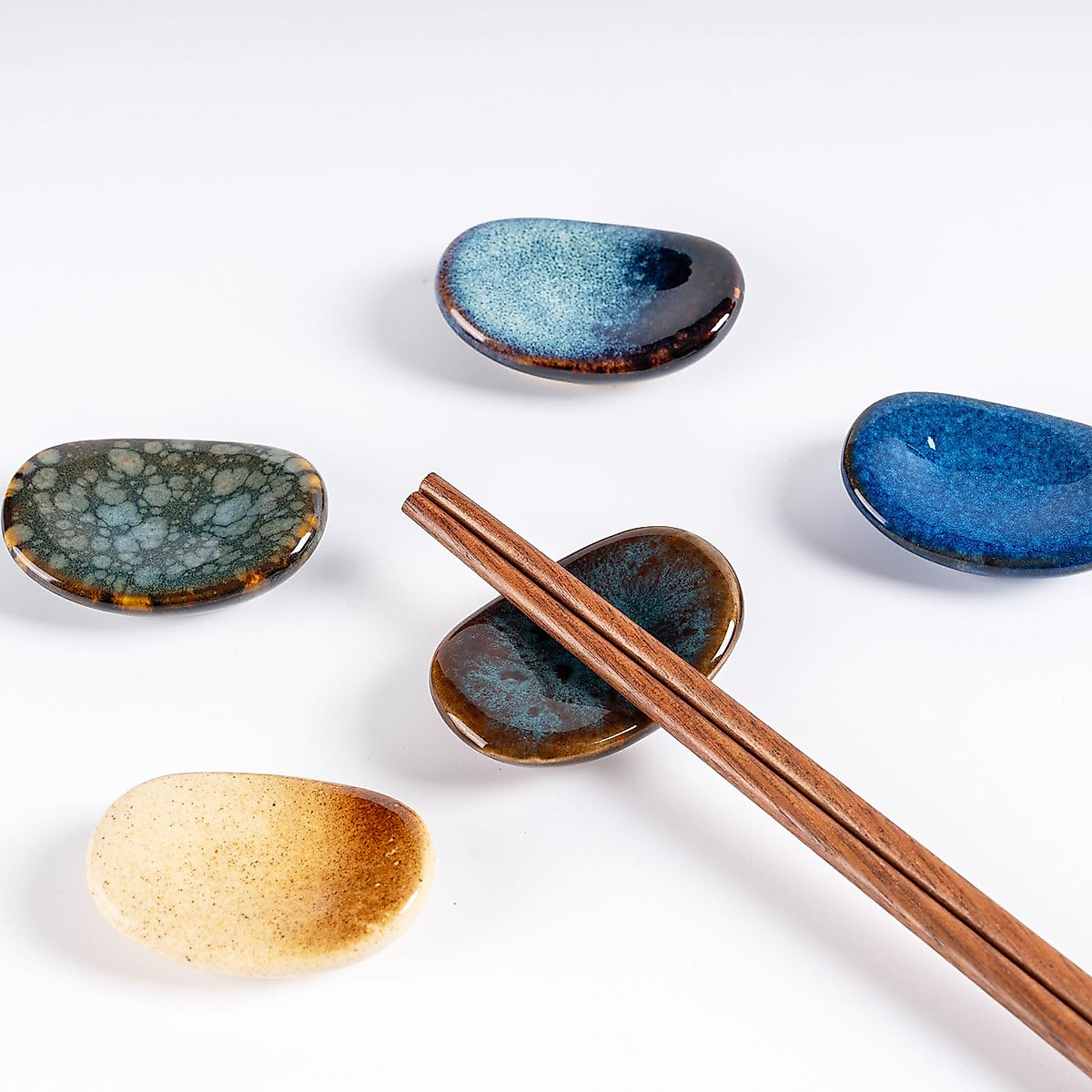 STE-CER Ceramic Chopsticks Holder,Japanese Chopstick Rest,Spoon,knife & Fork Stand,Set of 8 (Multicolour)