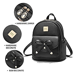 ZGWJ Mini Leather Backpack Purse 3-Pieces Bowknot Small Backpack Cute Casual Travel Daypacks for Girls Women Black