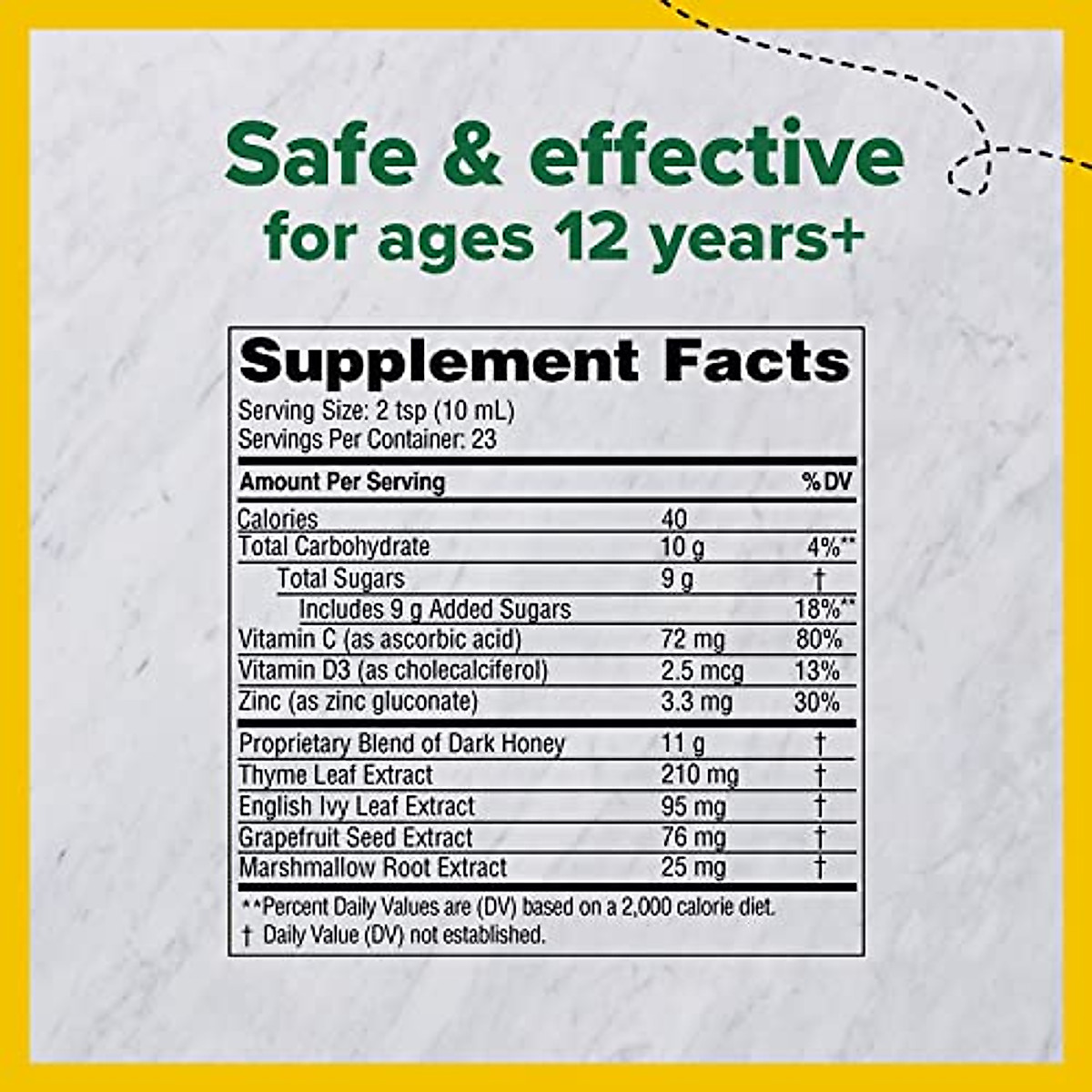 Zarbee's Adult Daytime Cough Syrup + Mucus with Honey, Ivy Leaf, Vitamin C, D & Zinc, Thyme, Drug & Alcohol-Free, Gluten-Free, Ages 12+, Natural Honey Lemon Flavor, 8 Fl.oz