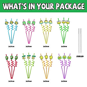 24 Frog Party Favors Drinking Straws with 2 PCS Straws Cleaning Brush for Funky Frogs Party Supplies