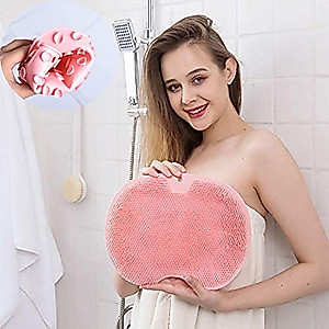 Shower Shower Foot & Back Scrubber，New Wall Mounted Back Scrubber, Silicone Bath Massage Cushion Brush with Suction Cups，Bathroom Wash Foot Mat Exfoliating Dead Skin Foot Brush (Pink)