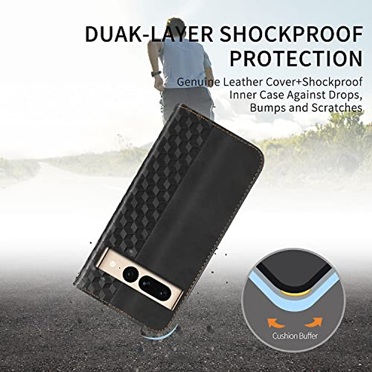 Oduio 7 Pro 5G (6.7") Wallet Case Premium PU Leather Flip Folio Case with [Shockproof TPU Inner Shell] Card Holders Slots Magnetic Kickstand Phone Cover, Black