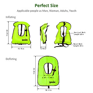 Lyuwpes Inflatable Snorkel Vest Adult Snorkeling Jackets Free Diving Swimming Safety Load Up to 220 Ibs Green