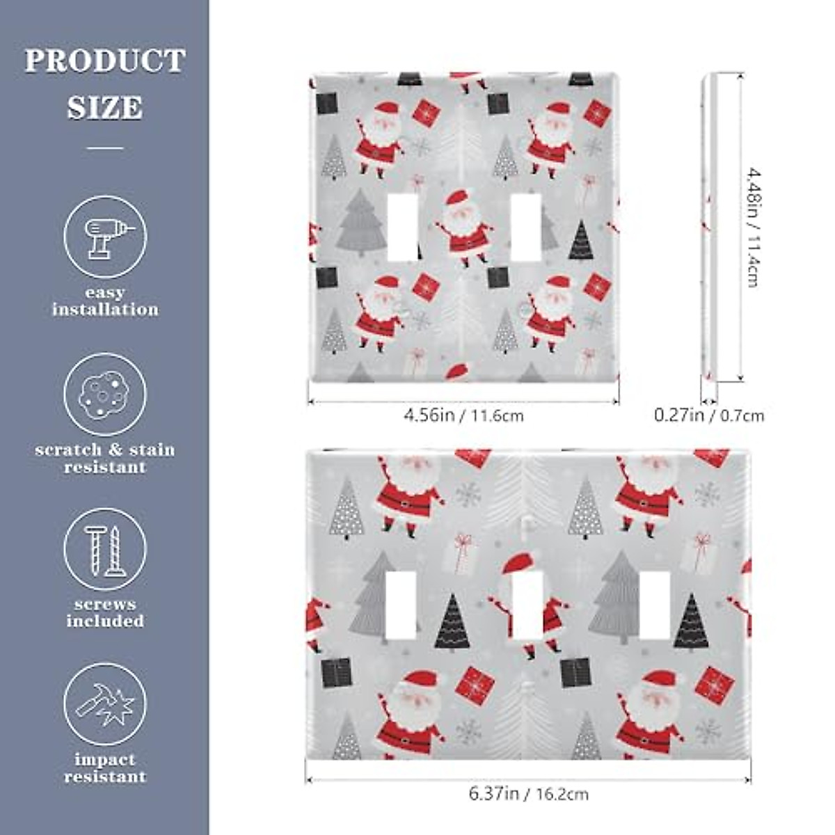 FJDENG Christmas Santa Claus Light Switch Cover,PC Decorative Double Toggle Switch Plate Covers Standard Size 1 Gang,4.56 x4.48 Inch