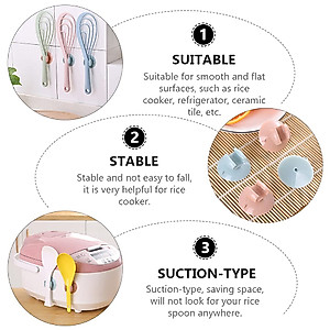 YARDWE 4Pcs Rice Cooker Spoon Holder Rice Spatula Suction Rack Spoon Storage Stand Kitchen Gadget for Rice Maker Cooker (Blue)