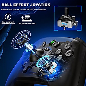 Wireless Switch Pro Controller for Nintendo Switch Controller/Lite/OLED, Hall Effect Wired PC Joysticks-LED Wireless iOS/Android Remote/Programmable Nintendo Switch Accessories Interactive Gaming Figures
