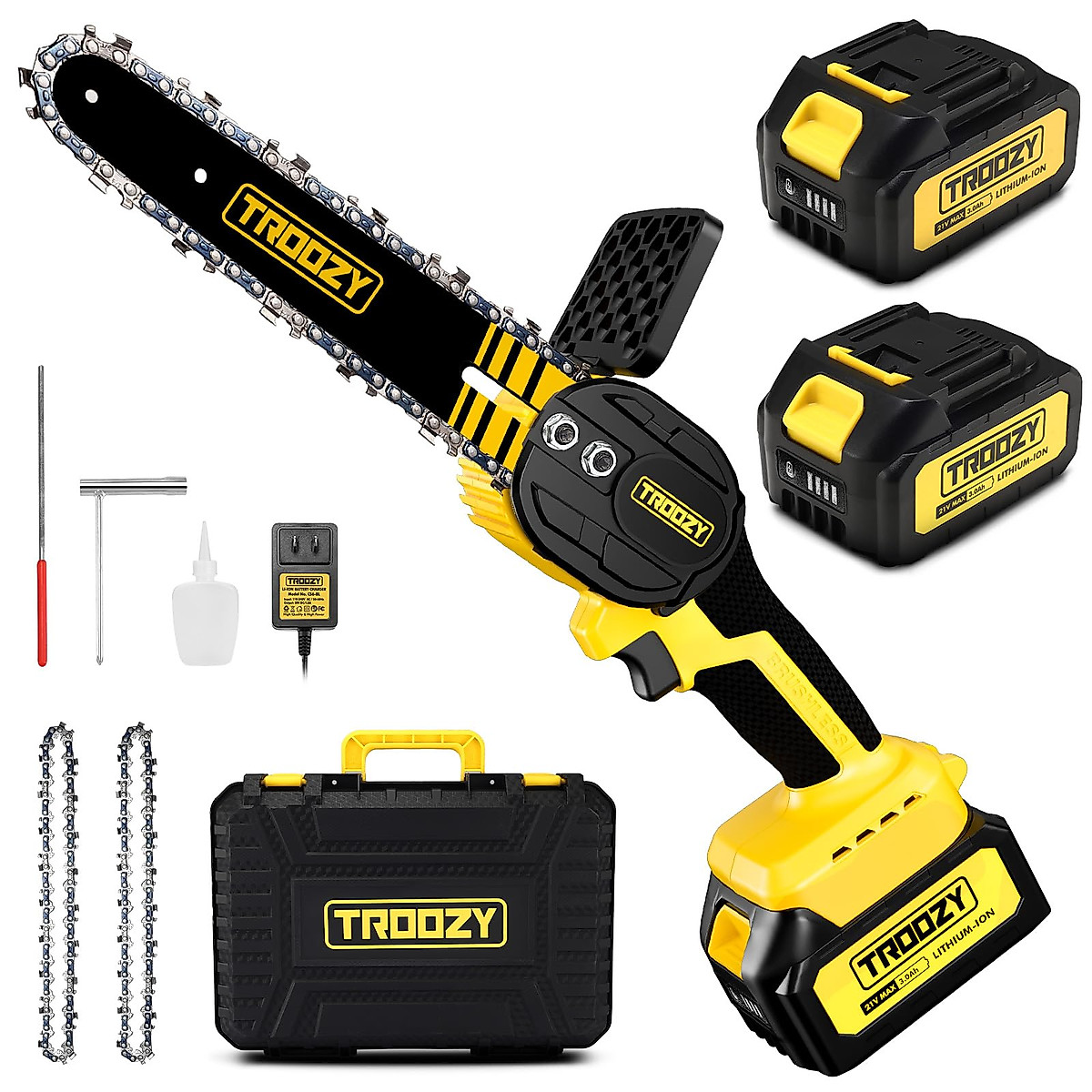 TROOZY Mini Chainsaw Cordless 6 Inch 3000mAh Battery Powered Electric Brushless Handheld Chain Saws, Up To 100minX2 21V, Saw Pruning Shears Chainsaw for Tree Branches,Courtyard,Household and Garden