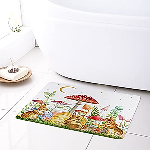 LB Easter Bathroom Rug Cute Rabbit Colorful Egg Bath Mat Red Mushroom Green Plant White Doormat Non Slip Memory Foam Super Absorbent Floor Mats,24x16 Inch