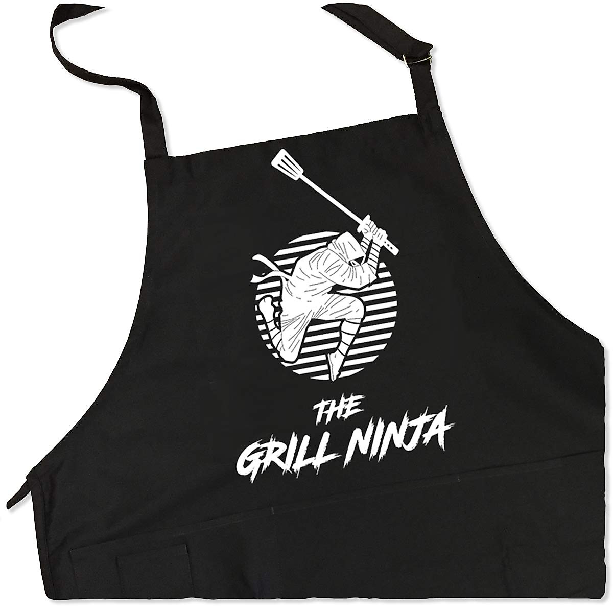 ApronMen, The Grill Ninja BBQ Grilling Funny Aprons For Men With Adjustable Straps One Size Fits All Cooking Aprons With Pockets - Professionally Printed Gifts For Dad