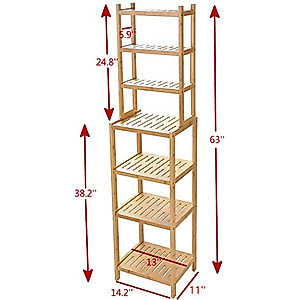 URFORESTIC 7-Tier Bamboo Bathroom Shelf, Narrow Space Shelf for Small Space, Multifunctional Storage Rack, Wood Corner Rack, for Kitchen, Livingroom, Bedroom, Hallway(Natural)
