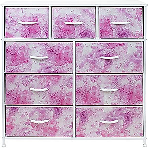 Sorbus Kids Dresser with 9 Drawers - Furniture Storage Chest Tower Unit for Bedroom, Hallway, Closet, Office Organization - Steel Frame, Wood Top, Tie-dye Fabric Bins (Pink, Tie-dye)