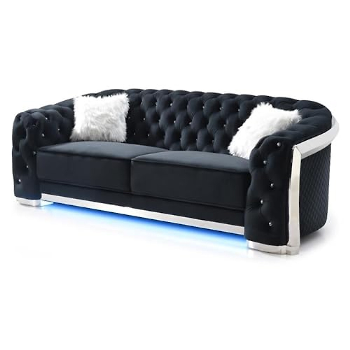 Glory Sapphire Black Velvet Sofa with LED Accent Lighting