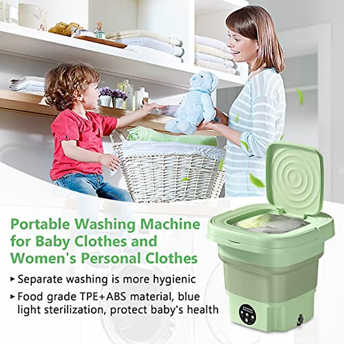 Portable Washing Machine and Dryer Combo, 8L Mini Folding Washing Machine Portable with Disinfection Function, Small Portable Washer and Dryer Combo for Apartments, Dorm, Camping, RV, Travel Laundry