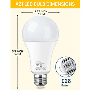 200-250 Watt Equivalent LED Light Bulb, A21 Super Bright LED Light Bulbs 25W, High Output 2800 Lumens, E26 Daylight White 5000K for Home, Office, Store, Garage, Warehouse, Garden, 2-Pack