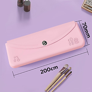 OCEUMAOA Small Cosmetic Bag Makeup Brush Holder Travel Organizer Purse Silicone Pencil Case for School Magic Pouch for Women Compact Mini Small Roll Up Toiletry Brish Bag Covers Set Storage (Pink)